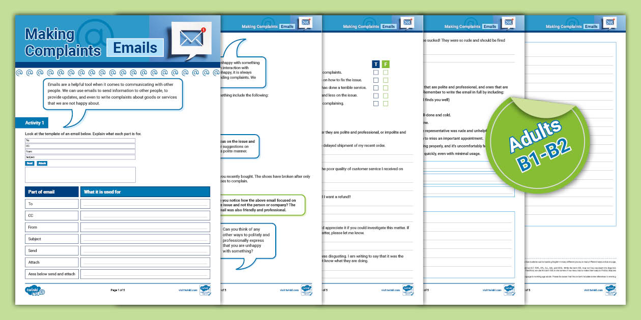 ESL Making Complaints (Emails) Activity Sheet [Adults, B1-B2]