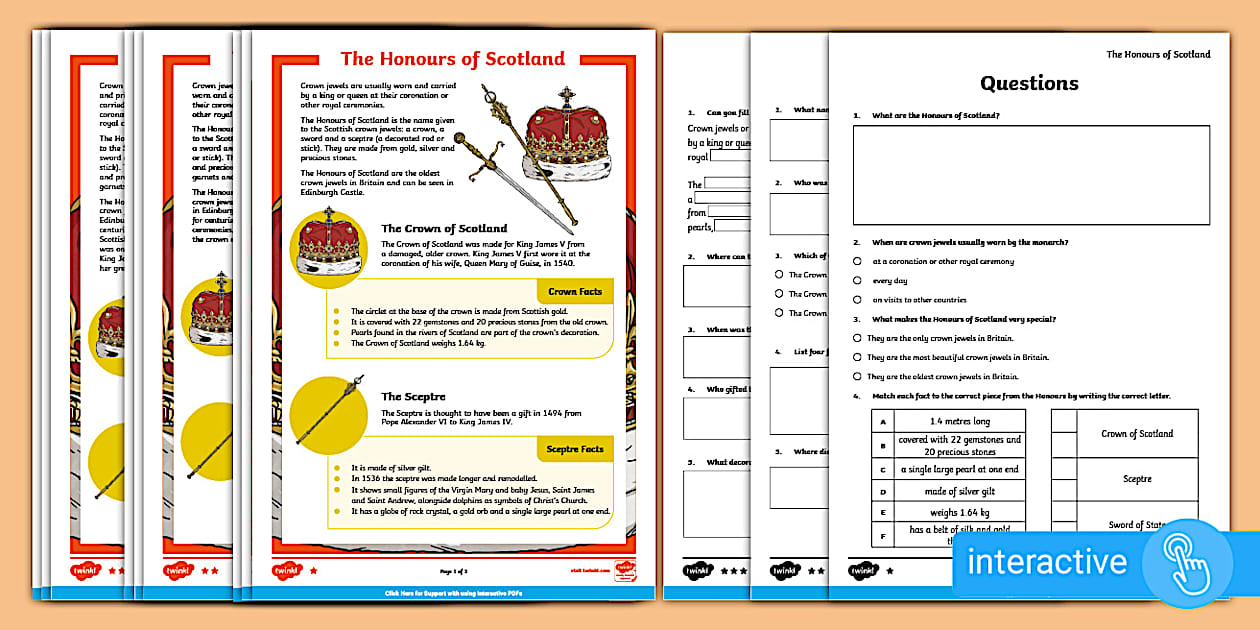 Interactive PDF: The Honours of Scotland Differentiated Reading ...