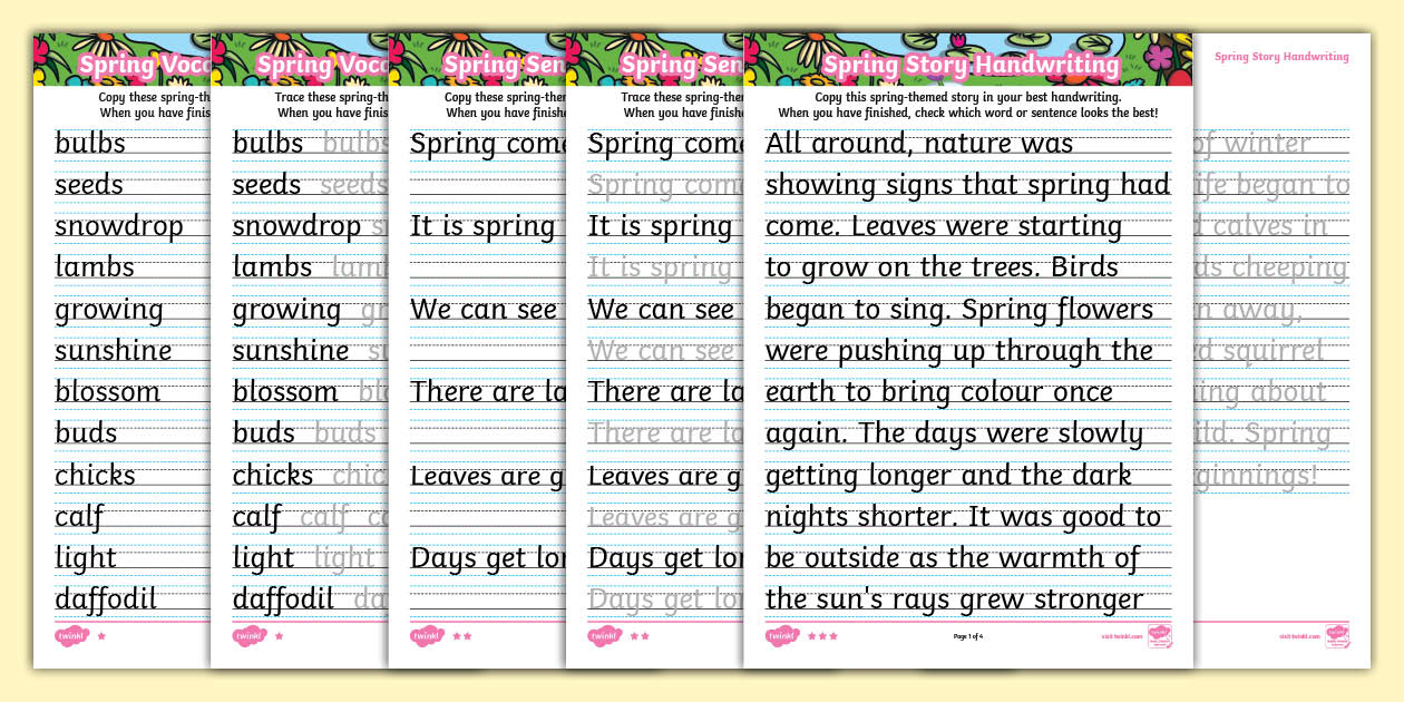 Spring Vocabulary Differentiated Handwriting Activity Sheets