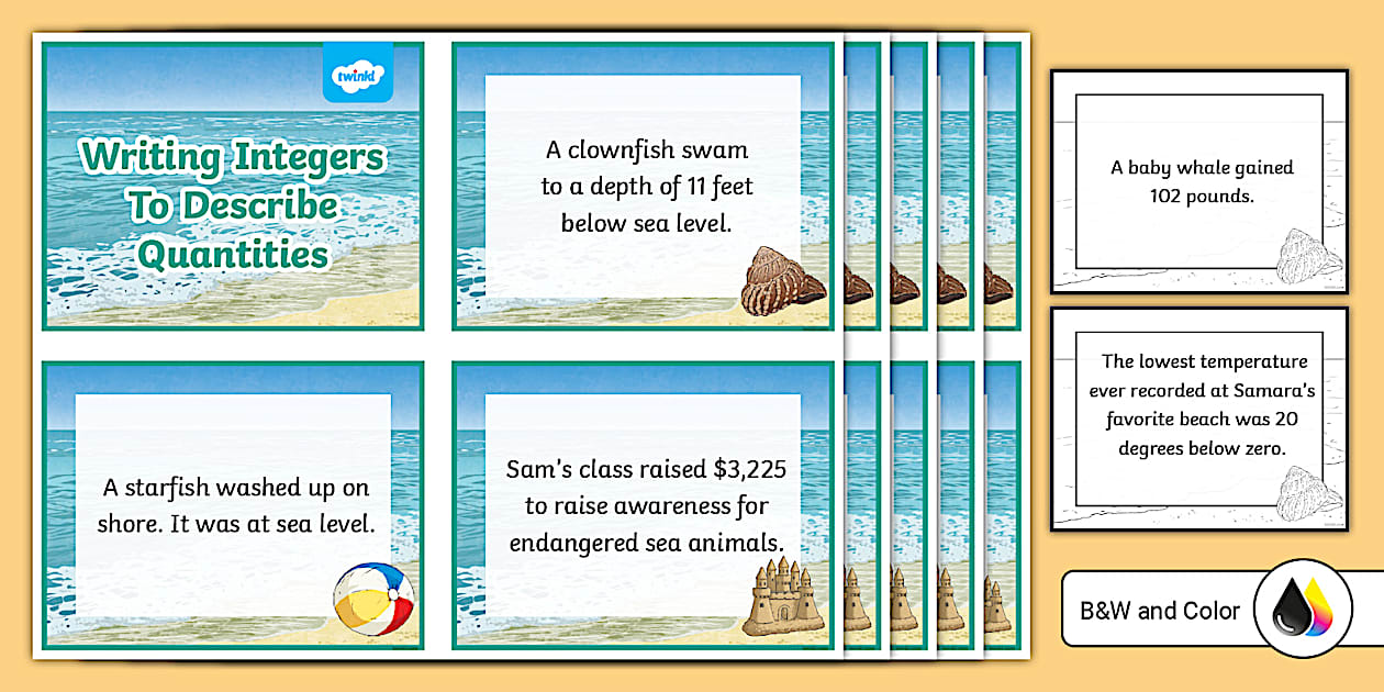 Sixth Grade Writing Integers To Describe Quantities BeachTask Cards