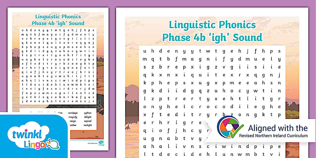 Linguistic Phonics Phase 4b 'igh' Sound Word Search - Twinkl