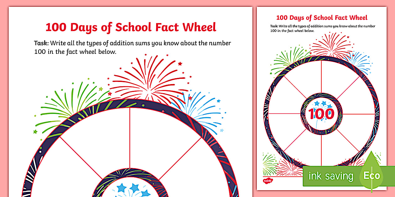 TAS 100 Days of School 100 Fact Wheel Worksheet - Twinkl
