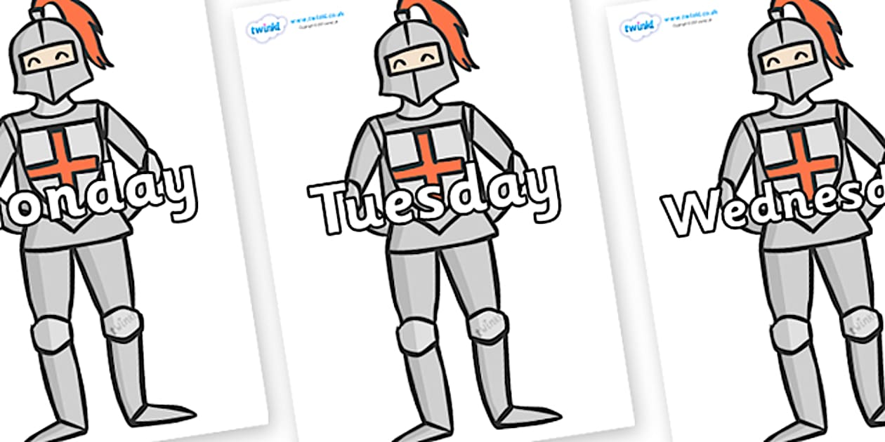 Cursive Days of the Week on Knights (teacher made) - Twinkl