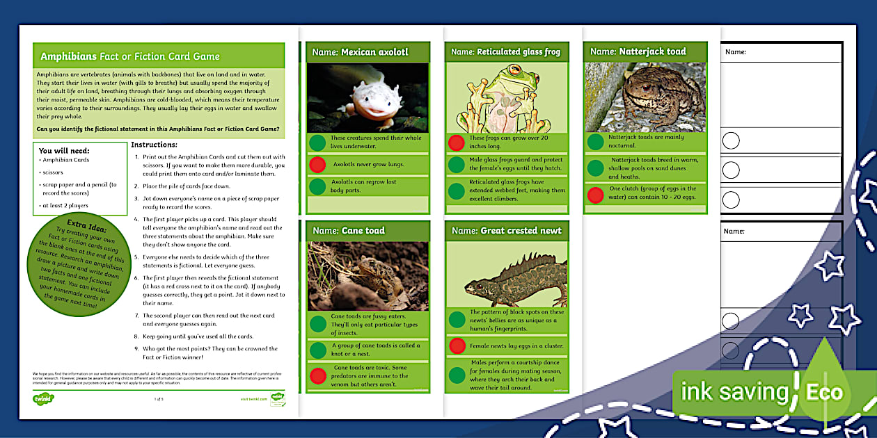 Amphibians Fact or Fiction? Card Game (Teacher-Made)