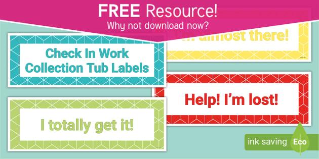 FREE! - Check In Work Collection Tub Labels - Twinkl