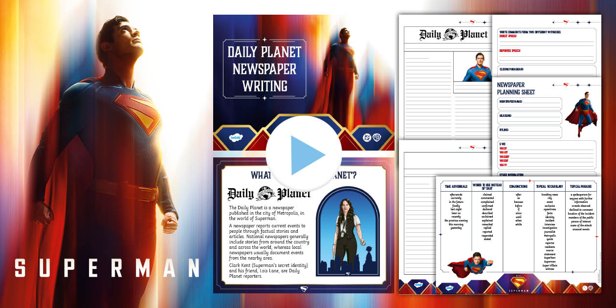FREE! - Superman Writing Pack Daily Planet Newspaper [Ages 7-11]