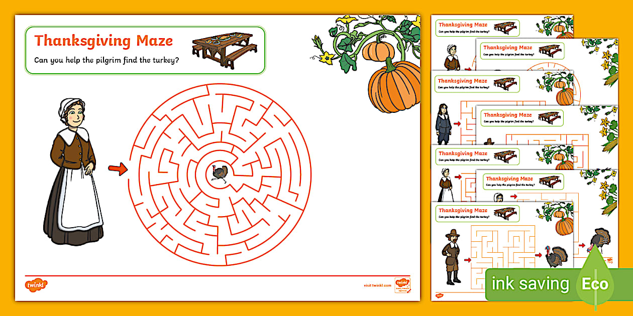 Thanksgiving Maze Activity Worksheets (teacher made)