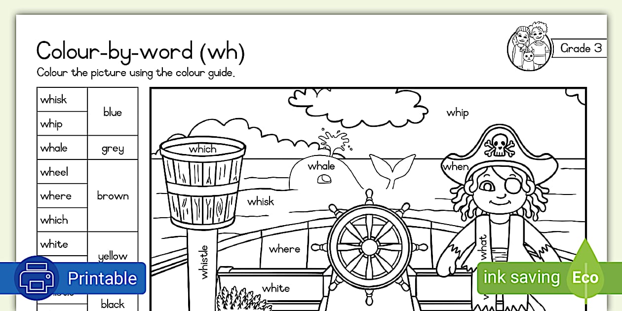 Grade 3 Phonics Colouring Page wh (teacher made) - Twinkl