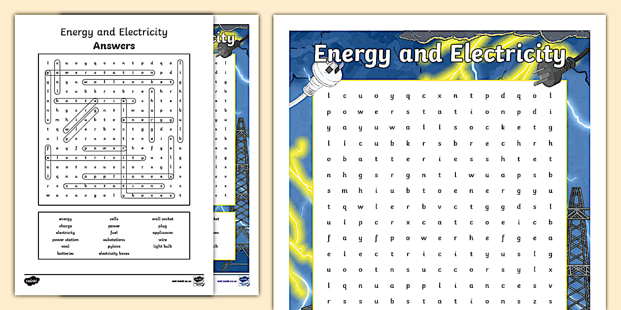 Gr 5. NS and Tech: Energy and Electricity: Word Search
