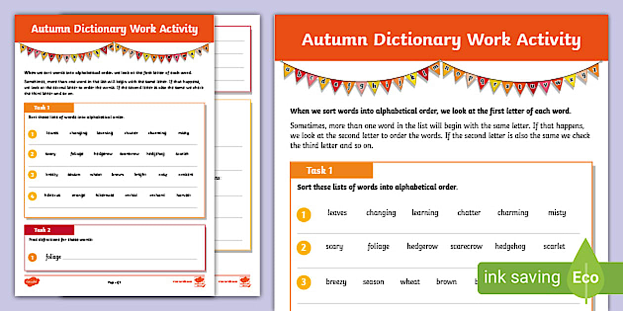 Dictionary Work Activity Sheets Autumn (teacher made)