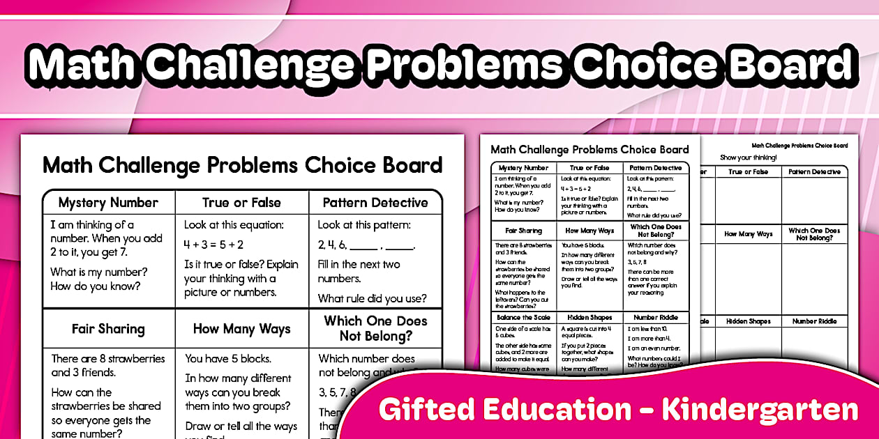 Gifted and Talented Math Problems Choice Board - Twinkl