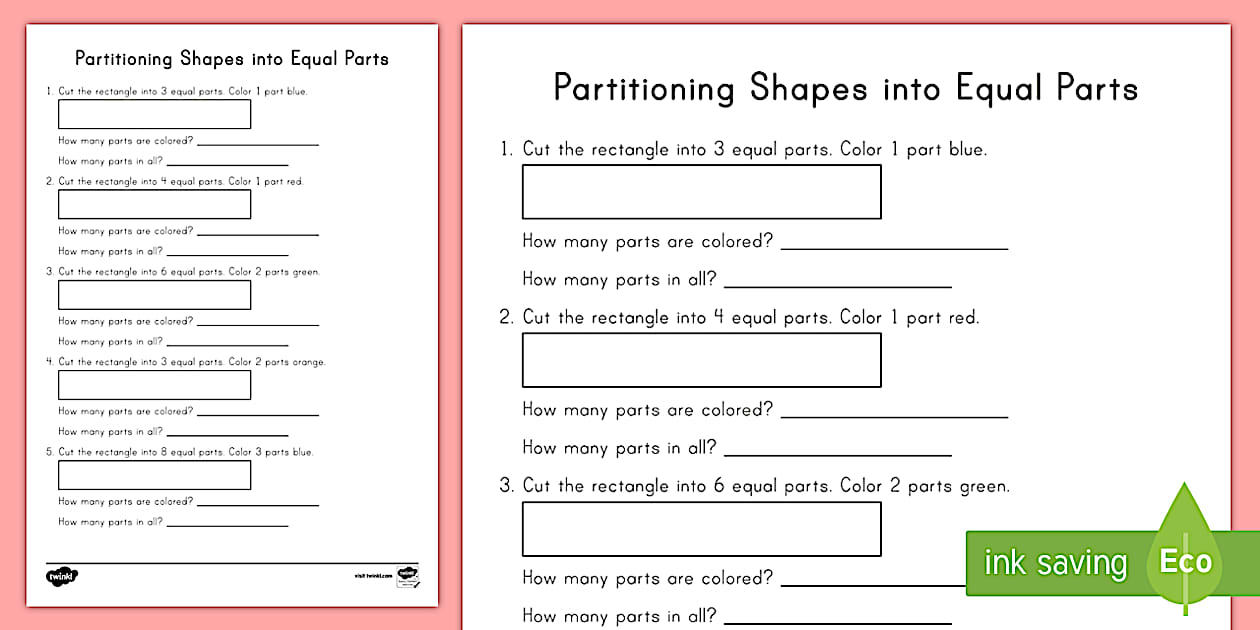 Partitioning Shapes into Equal Parts Worksheet / Worksheet