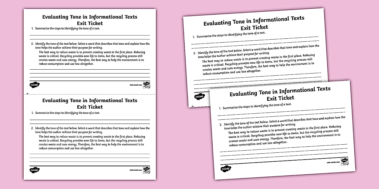 Sixth Grade Evaluating Tone Informational Texts Exit Ticket