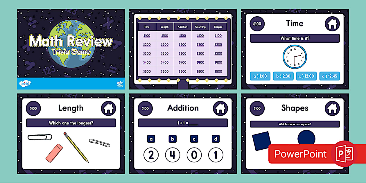 First Grade Math Review Trivia Game PowerPoint - Twinkl
