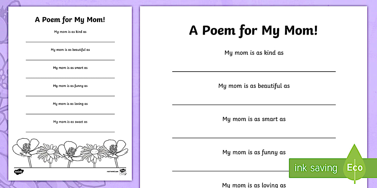 A Poem for My Mom Worksheet / Worksheet - Twinkl