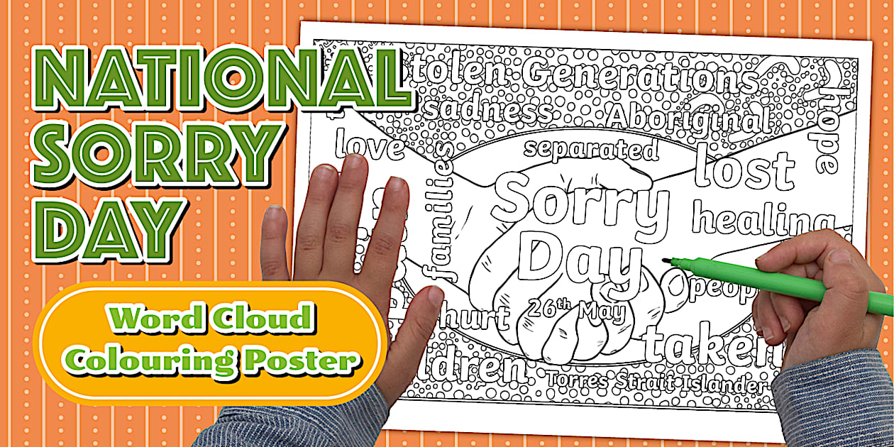National Sorry Day Word Cloud Colouring Poster