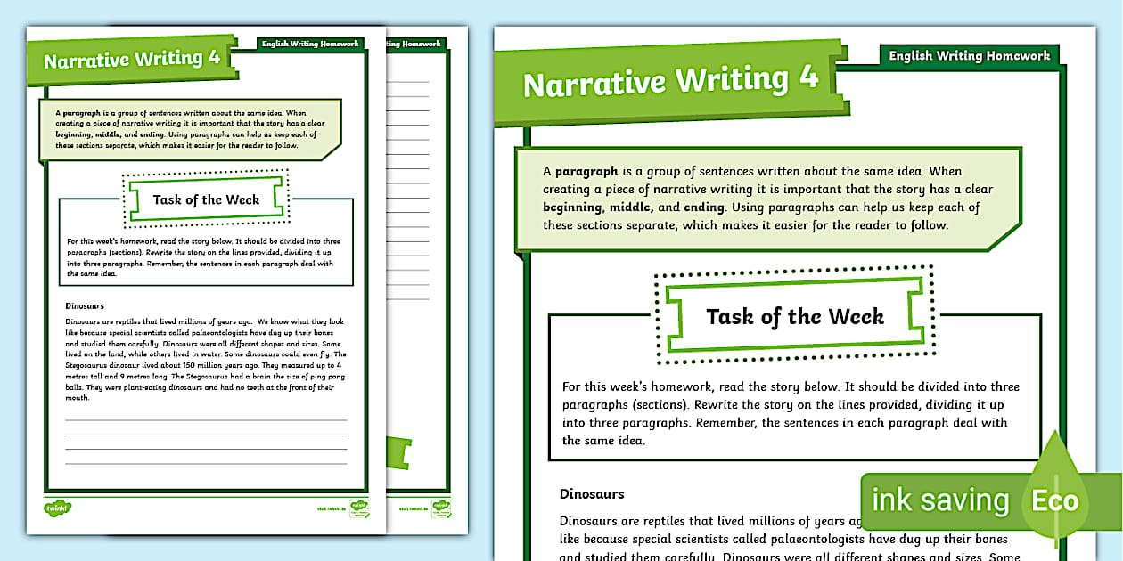 Writing Homework Narrative 4 3rd and 4th class - Twinkl
