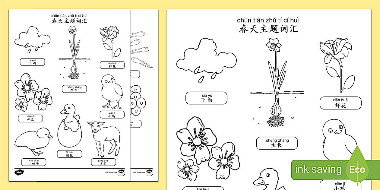 *Singapore Mandarin with Pinyin Spring Words Colouring Sheetsa*