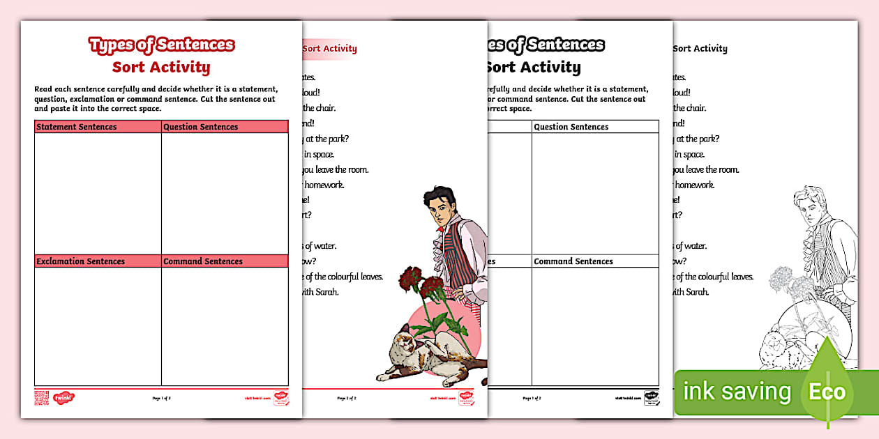 Types of Sentences Sort Activity Sheet - Twinkl