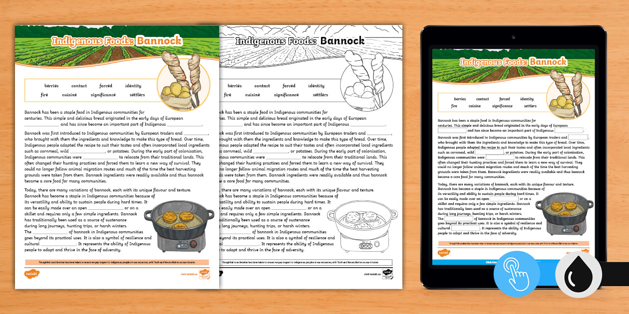 FREE! - Indigenous Foods: Bannock Cloze Activity - Twinkl