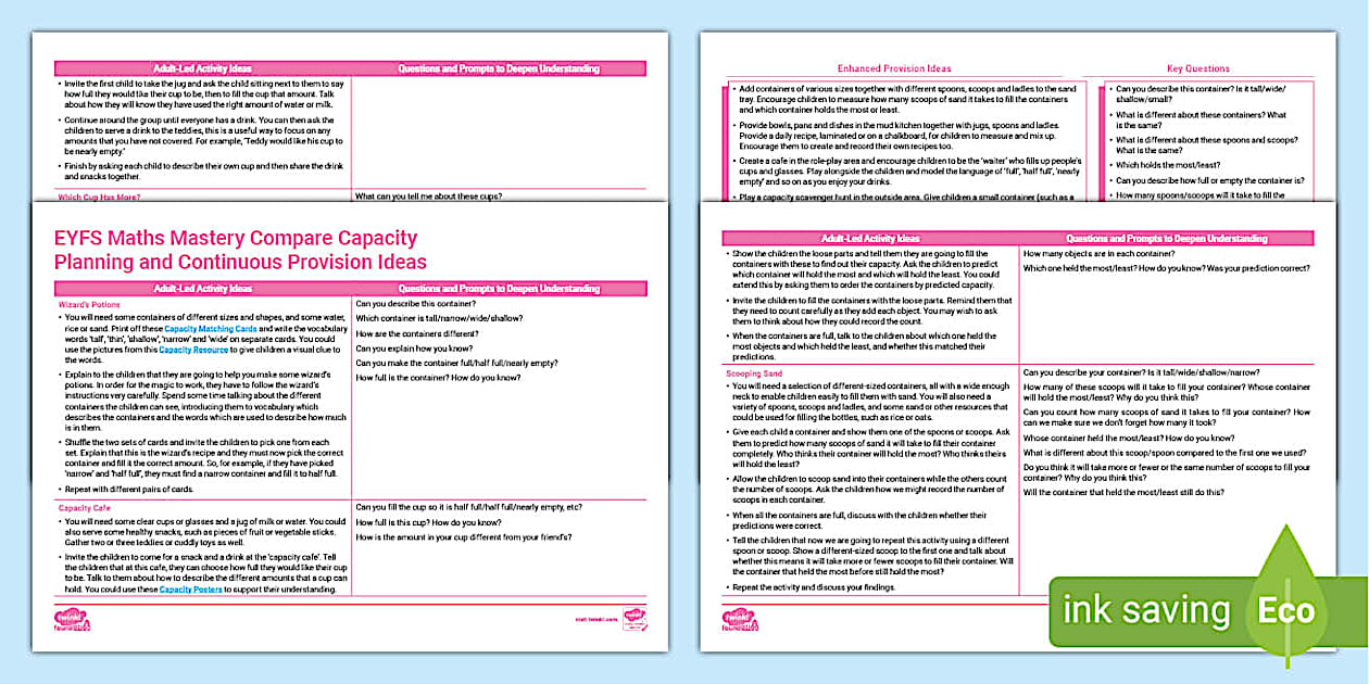 👉 EYFS Maths Mastery Compare Capacity Planning and Continuous Provision ...