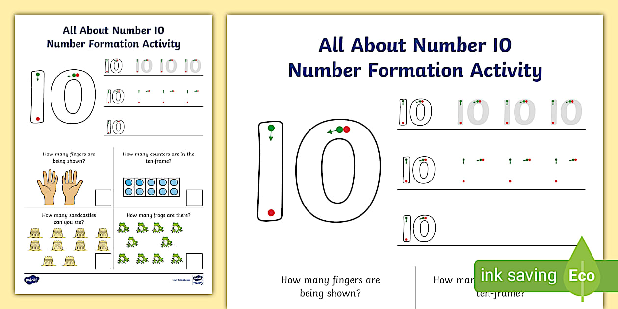 All About Number 10 Number Formation Worksheet - Twinkl