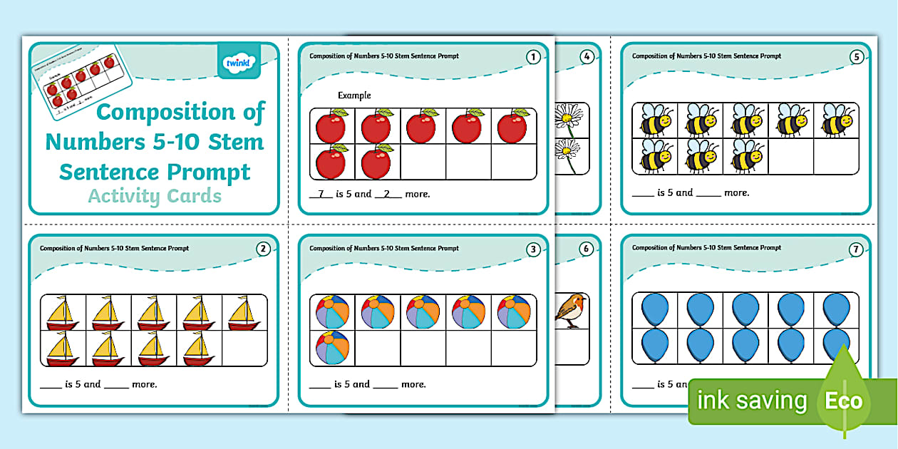 👉 Composition of Numbers 5-10 Stem Sentence Prompt Activity