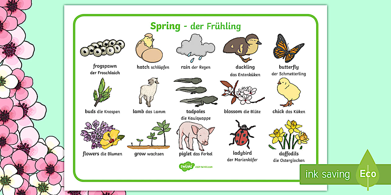 Spring Word Mat English/German - EAL, German, Spring Word Mat