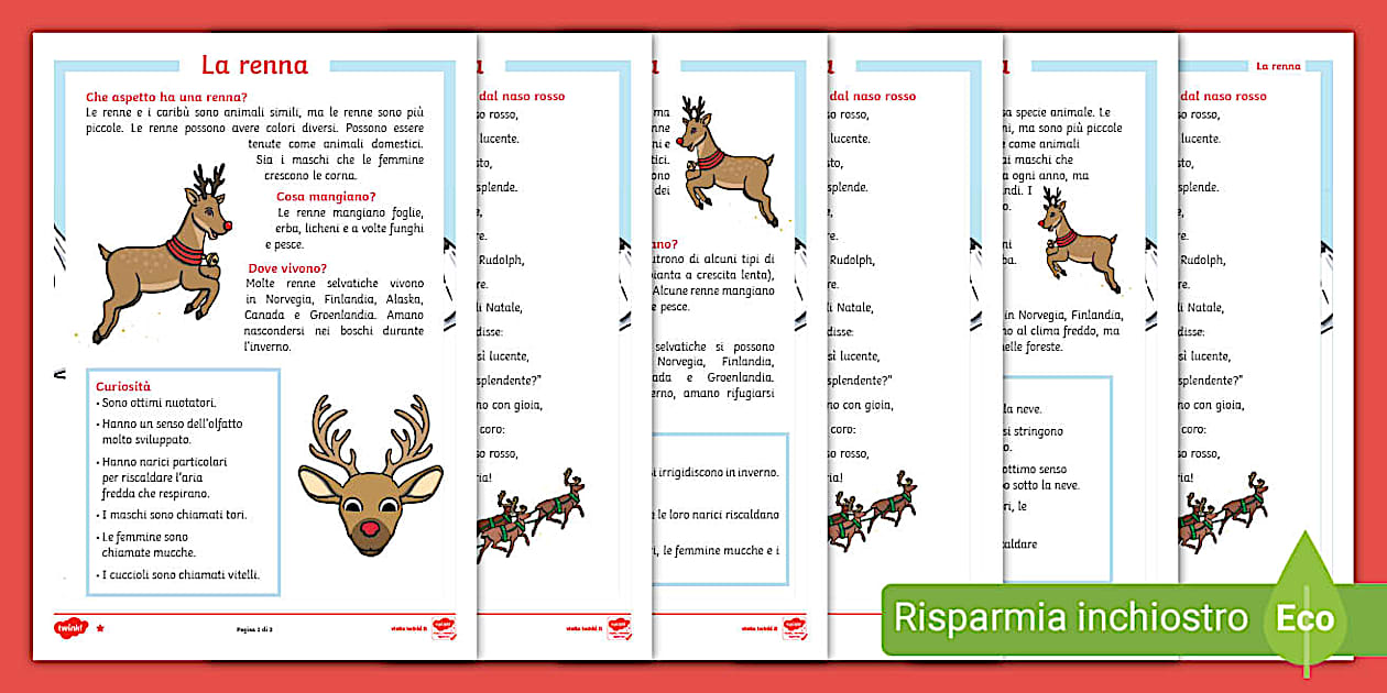 La renna di Natale Lettura differenziata (teacher made)