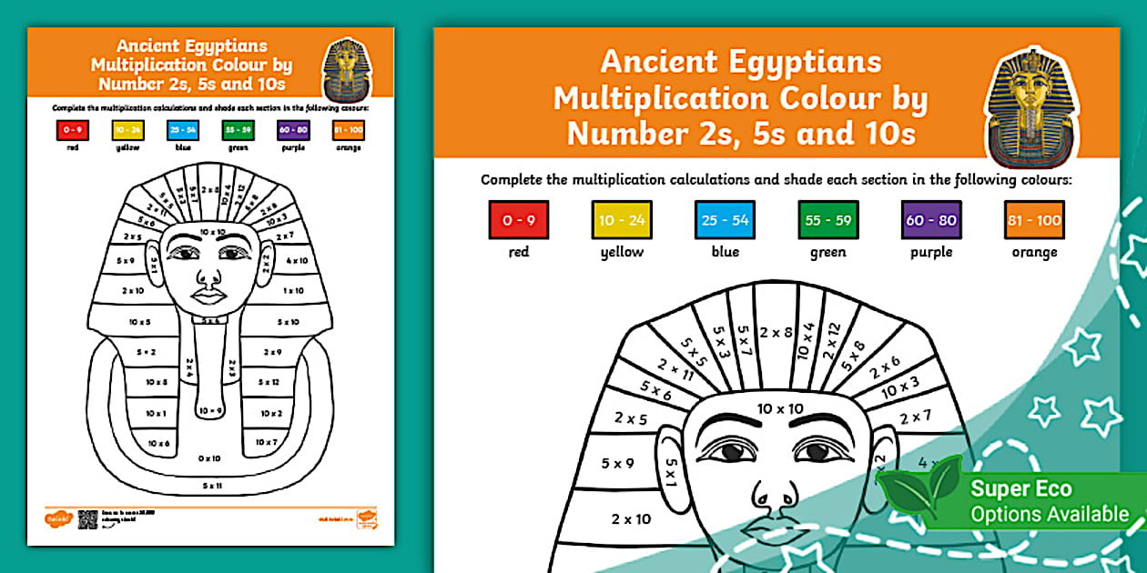 Ancient Egyptians Multiplication Colour by Number 2s, 5s and 10s