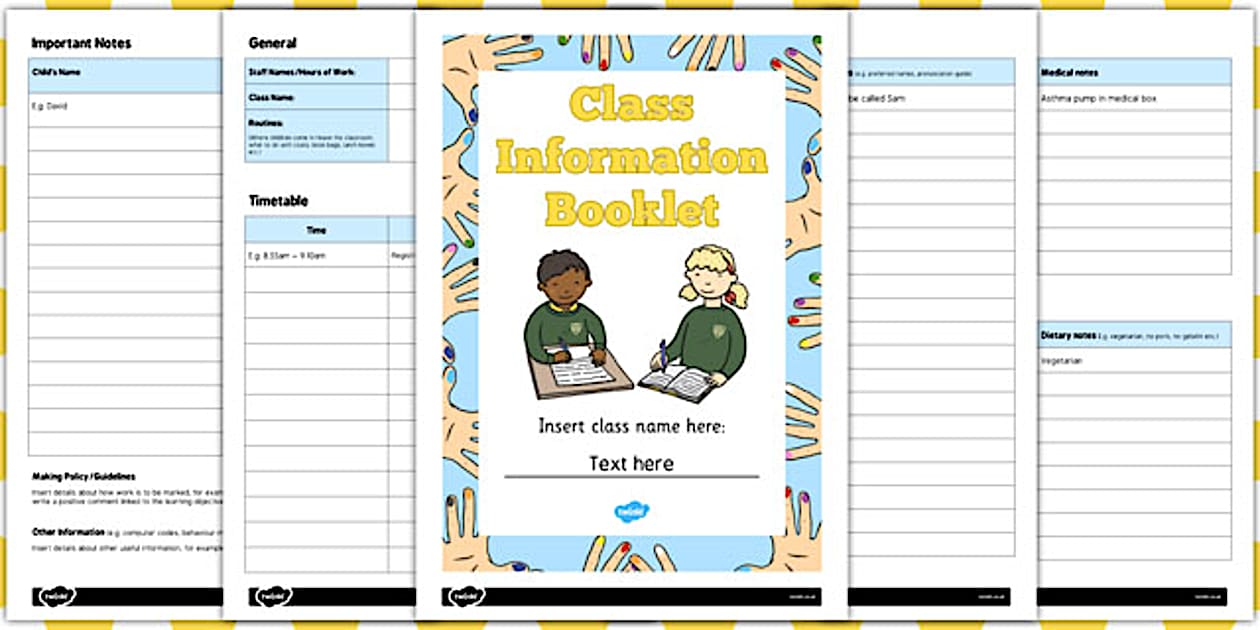 Black and White Editable Class Information Booklet - Twinkl