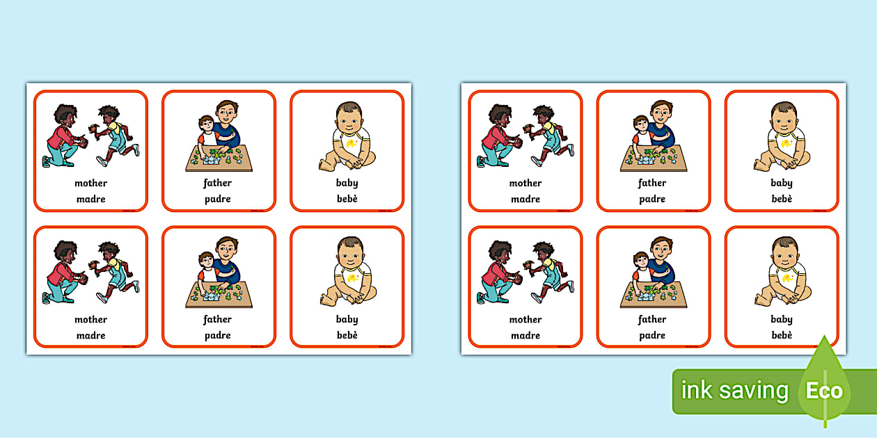 Black and White My Family Matching Cards English/Italian