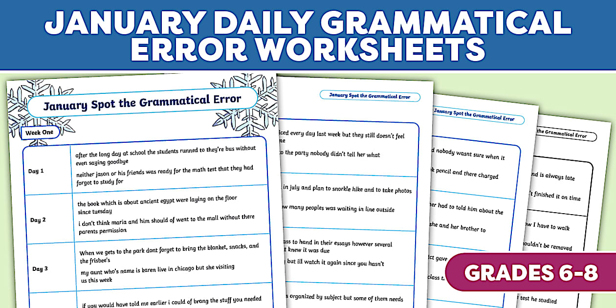 January Spot the Grammatical Error Worksheet for 6th-8th Gr