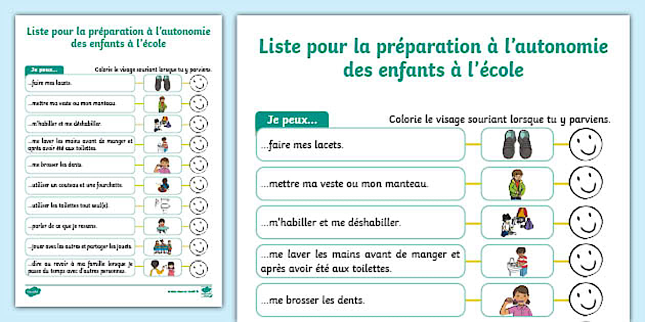 Liste pour la préparation à l'autonomie des enfants avant la rentrée ...