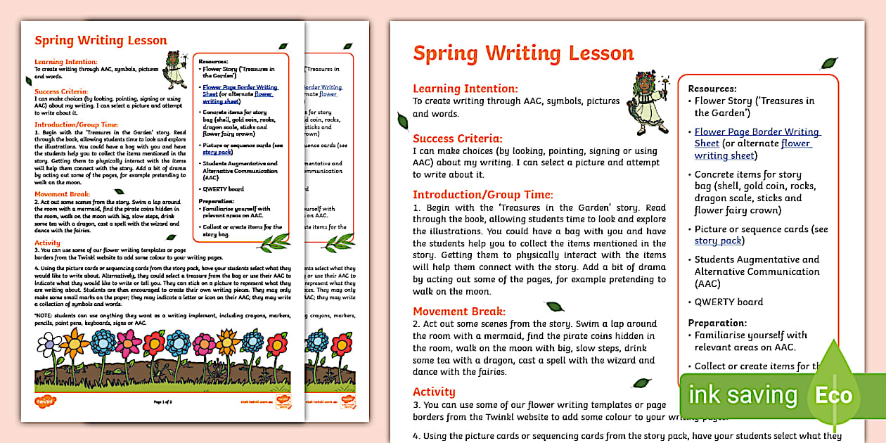 Spring Writing Lesson (Pre-Foundation) (Lehrer gemacht)