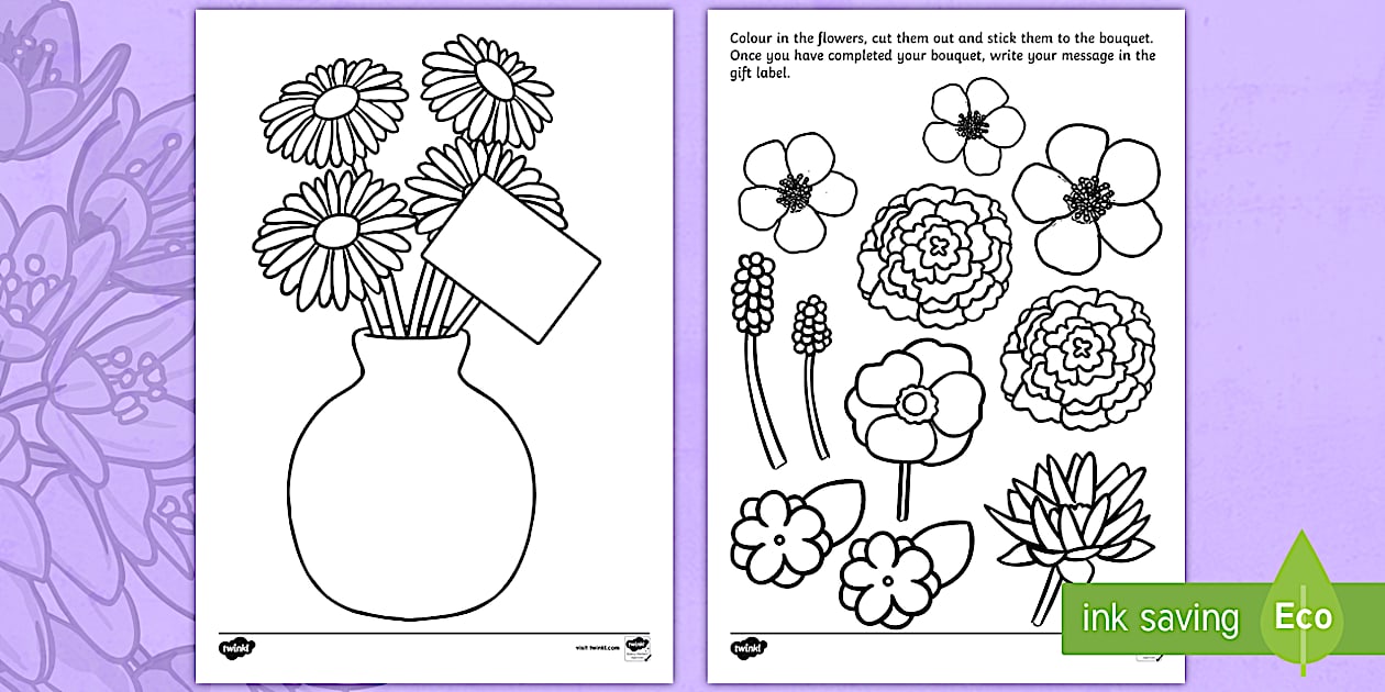 Mother's Day Flower Bouquet Colouring Activity - Twinkl