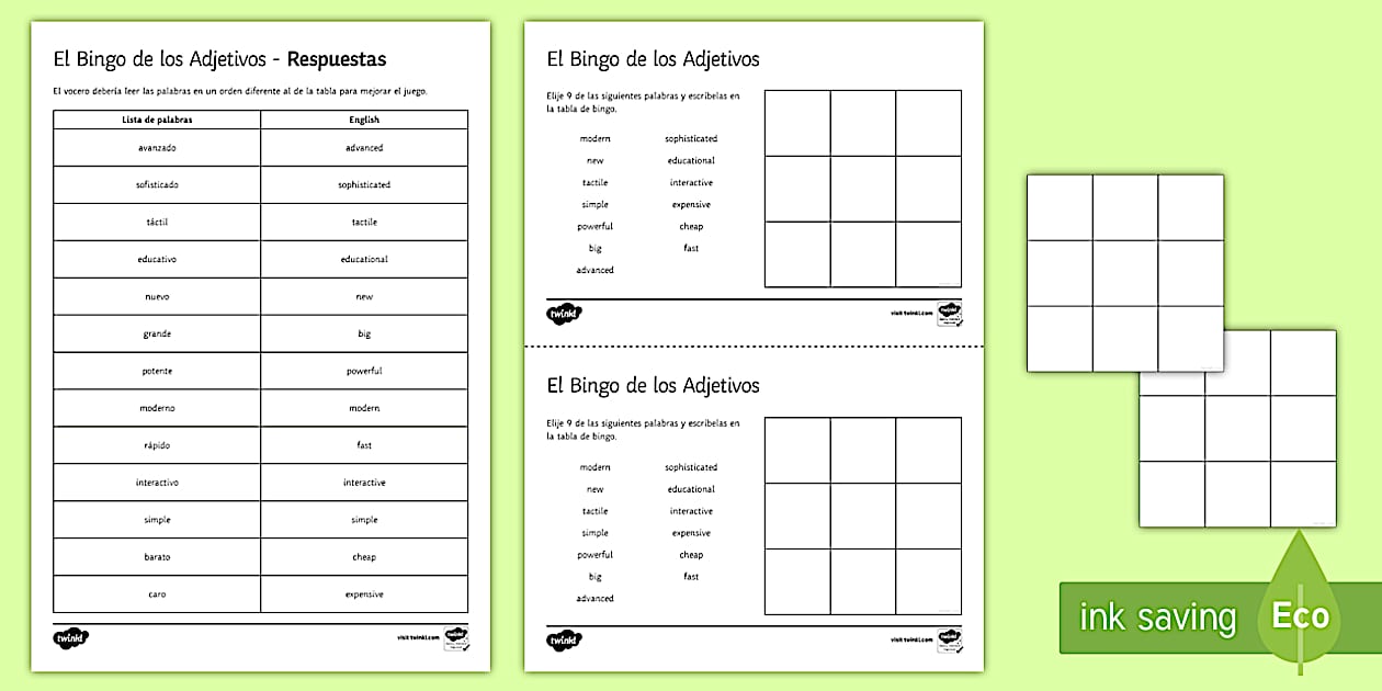 New Technologies Key Adjectives Bingo Spanish - Twinkl