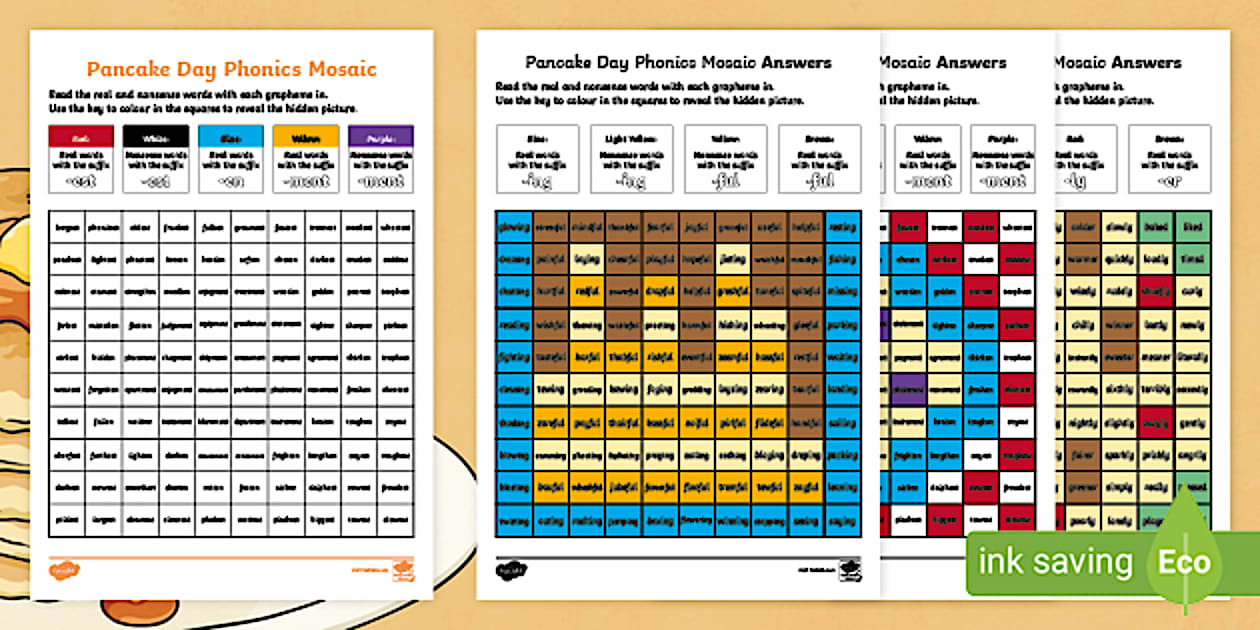 Phase 6 Pancake Day Phonics Mosaic Worksheet / Worksheets