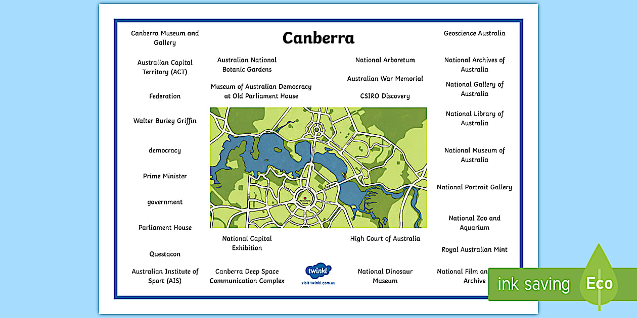Black and White Canberra Word Mat (teacher made) - Twinkl