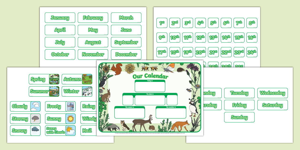 Ireland Flora and Fauna Themed Daily Calendar and Weather Chart