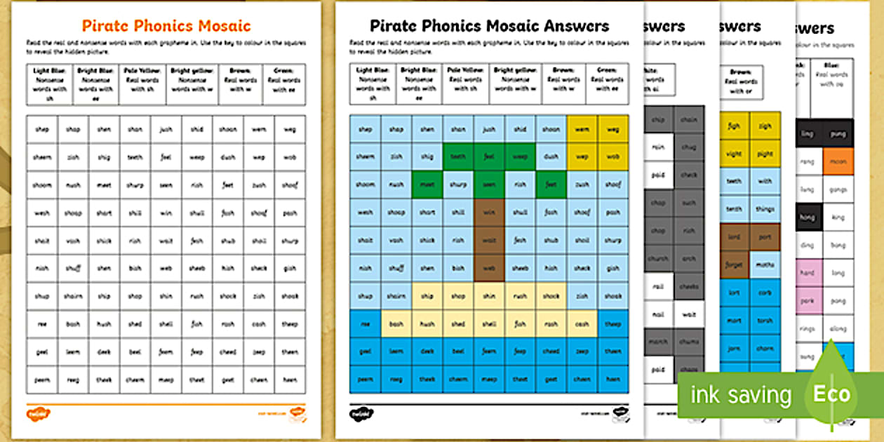Pirates Phase 3 Phonics Mosaic Worksheets (teacher made)