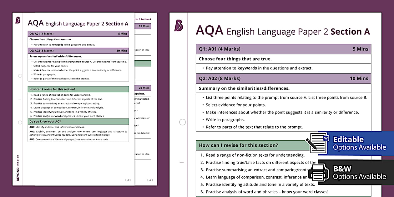 AQA English Language Paper 2 Section A: Hints and Tips