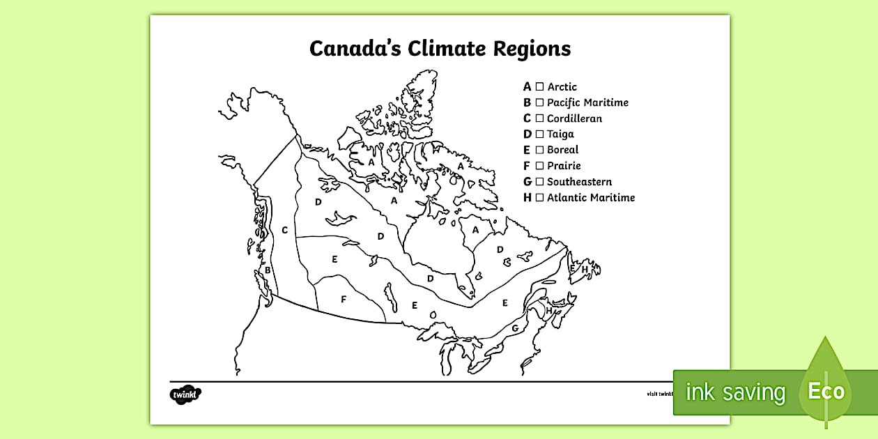 8 Climate Regions of Canada Map | Worksheet for Grades 4-6