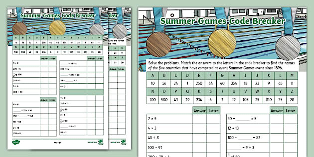 👉 Year 3 Summer Games Code Breaker Activity Sheet