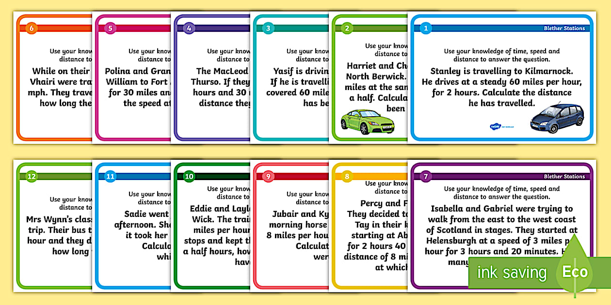 Speed Distance Time Questions - Blether Stations - Twinkl