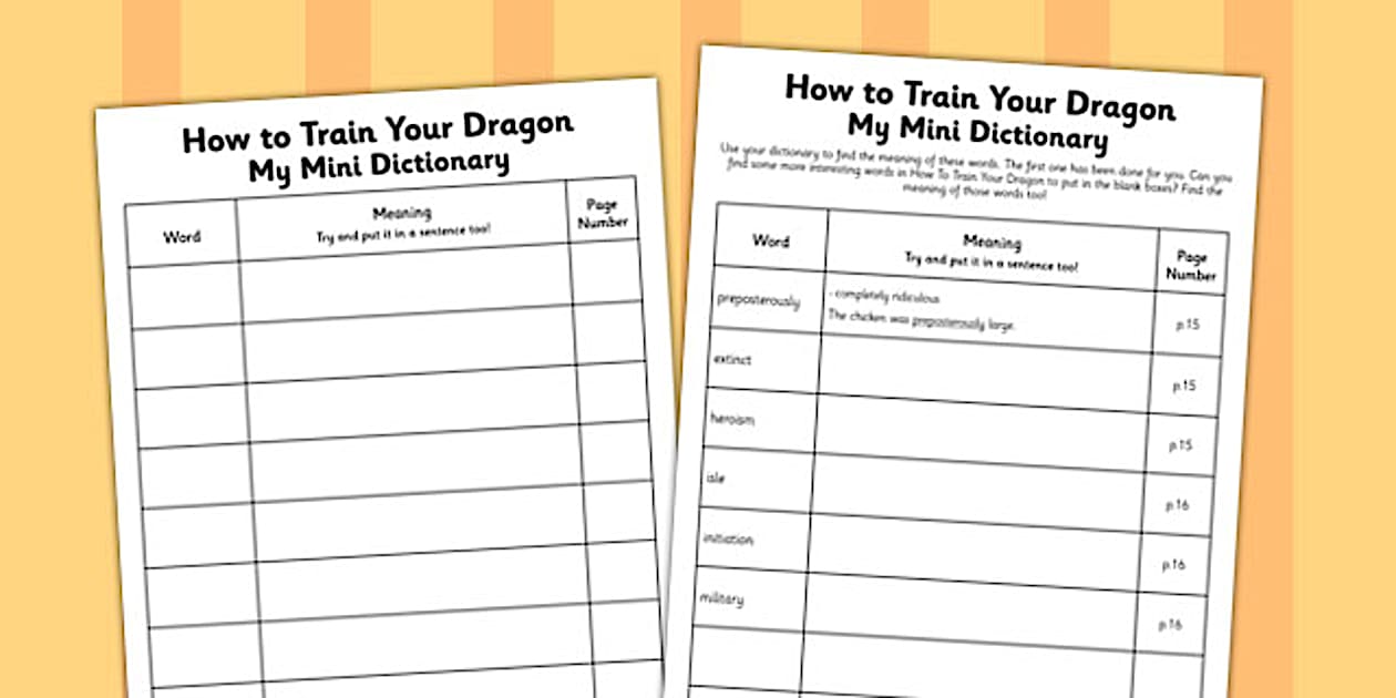 How to Train Your Dragon Mini Dictionary Activity - Twinkl