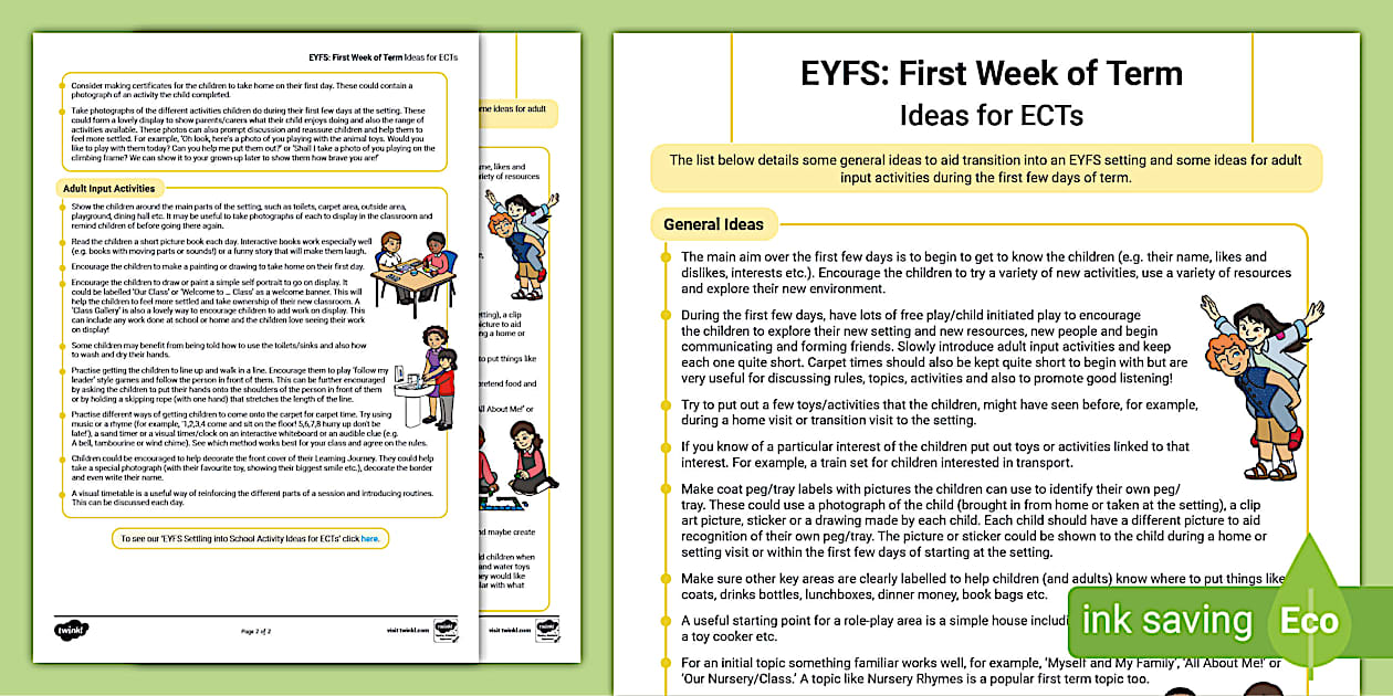EYFS First Week of Term Ideas for NQTs (teacher made)