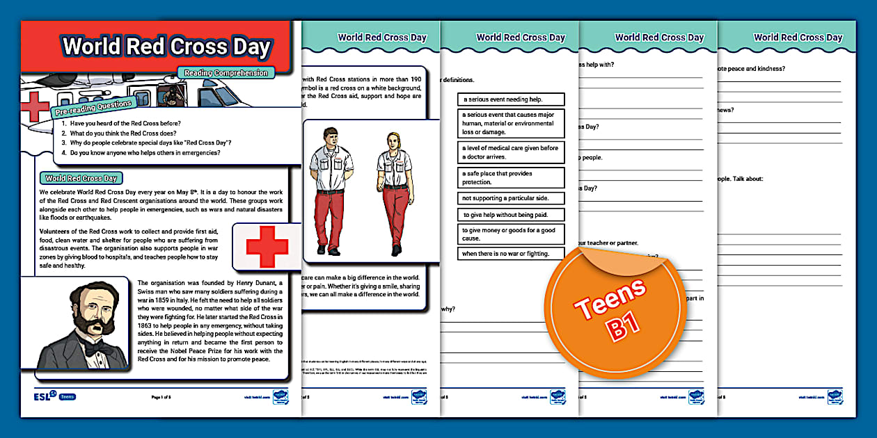 ESL Red Cross Day Reading Comprehension Reading pack for B1 learners on ...