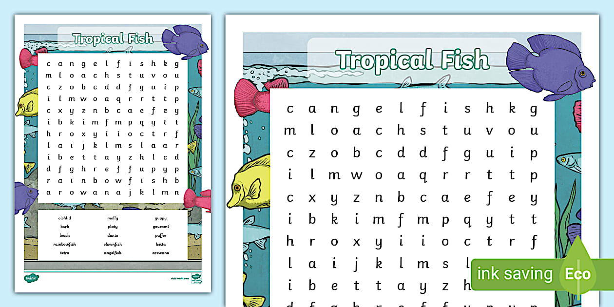 Tropical Fish Word Search (professor feito) - Twinkl