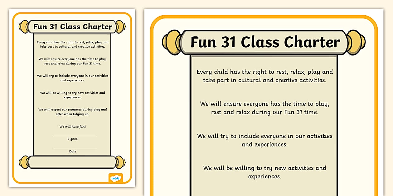 Fun 31 Class Charter (teacher made) - Twinkl